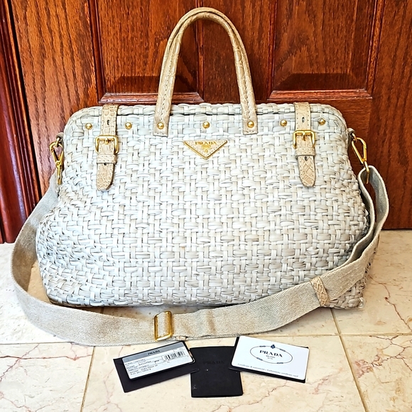 Prada | Bags | Prada Woven Crossbody Bag Alligator Gold Wcards | Poshmark
